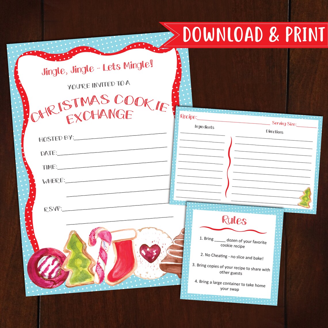 PRINTABLE Holiday Christmas Cookie Exchange Party Invitation, Rules ...