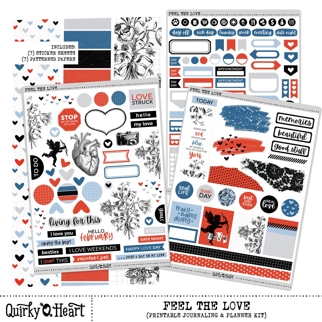 Feel the Love Digital Printable Planner Stickers, Scrapbooking ...