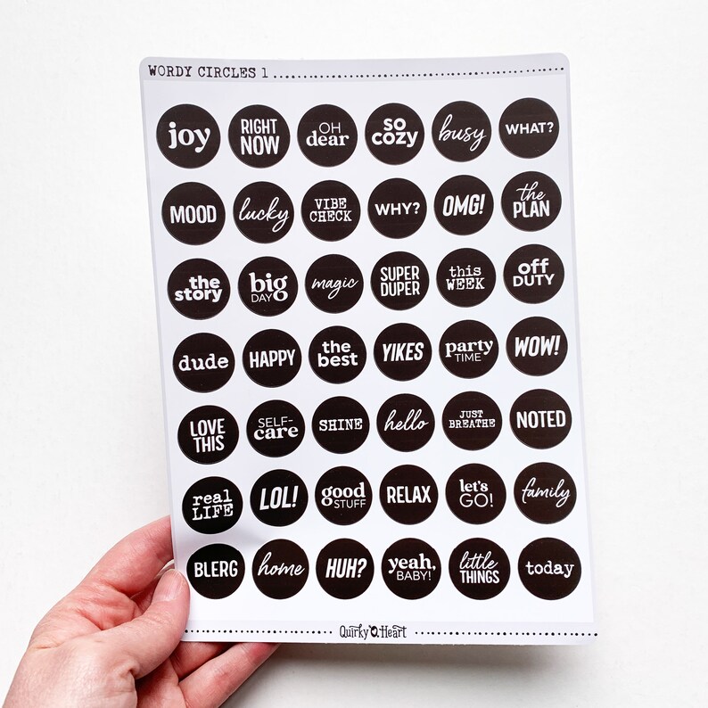 Wordy Circles Black & White Printable Stickers for Planning - Etsy
