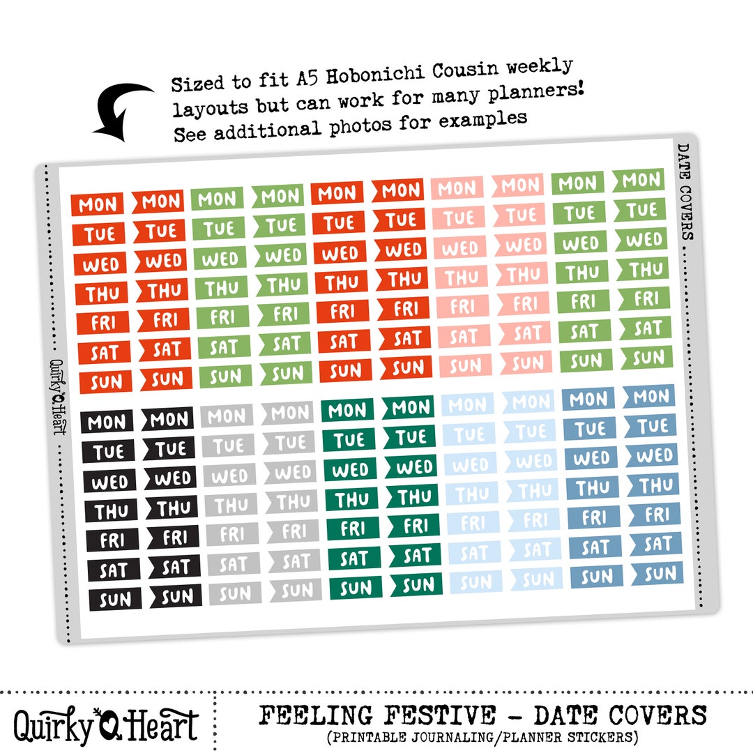 Feeling Festive Printable Date Covers Planner Stickers for Hobonichi ...