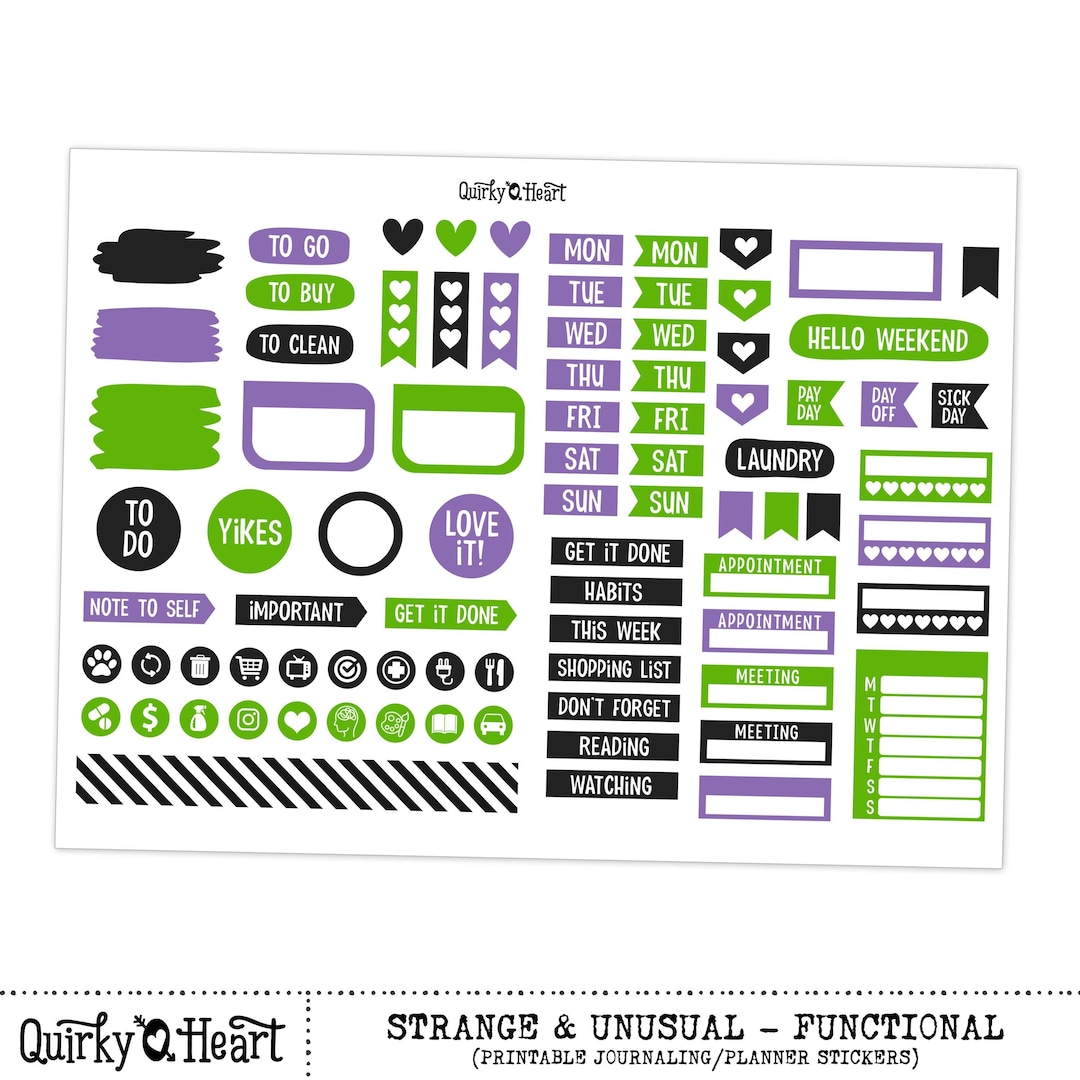 Strange & Unusual Functional Planner Printable Stickers for Hobonichi ...