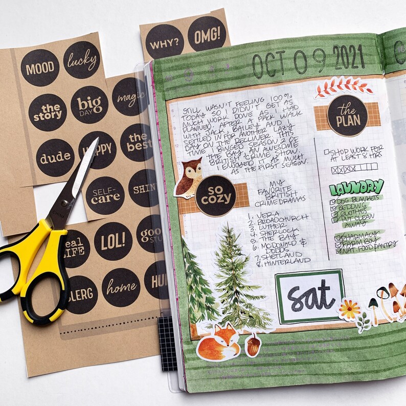 Wordy Circles Black & White Printable Stickers for Planning | Etsy