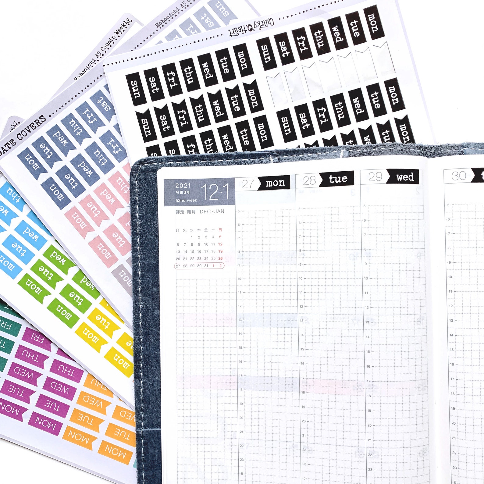 Printable Date Covers for Hobonichi Cousin A5 Weekly Planner Stickers ...