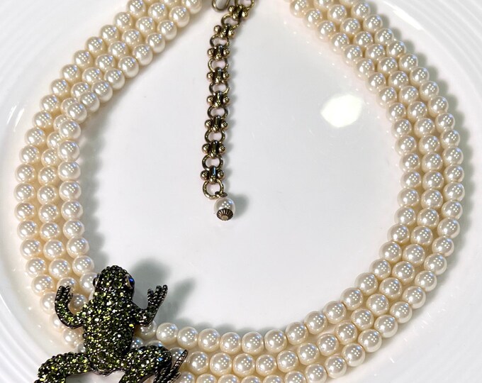 HEIDI DAUS PEARL Necklace With Crystal Frog Pendant ~ A Gorgeous ...