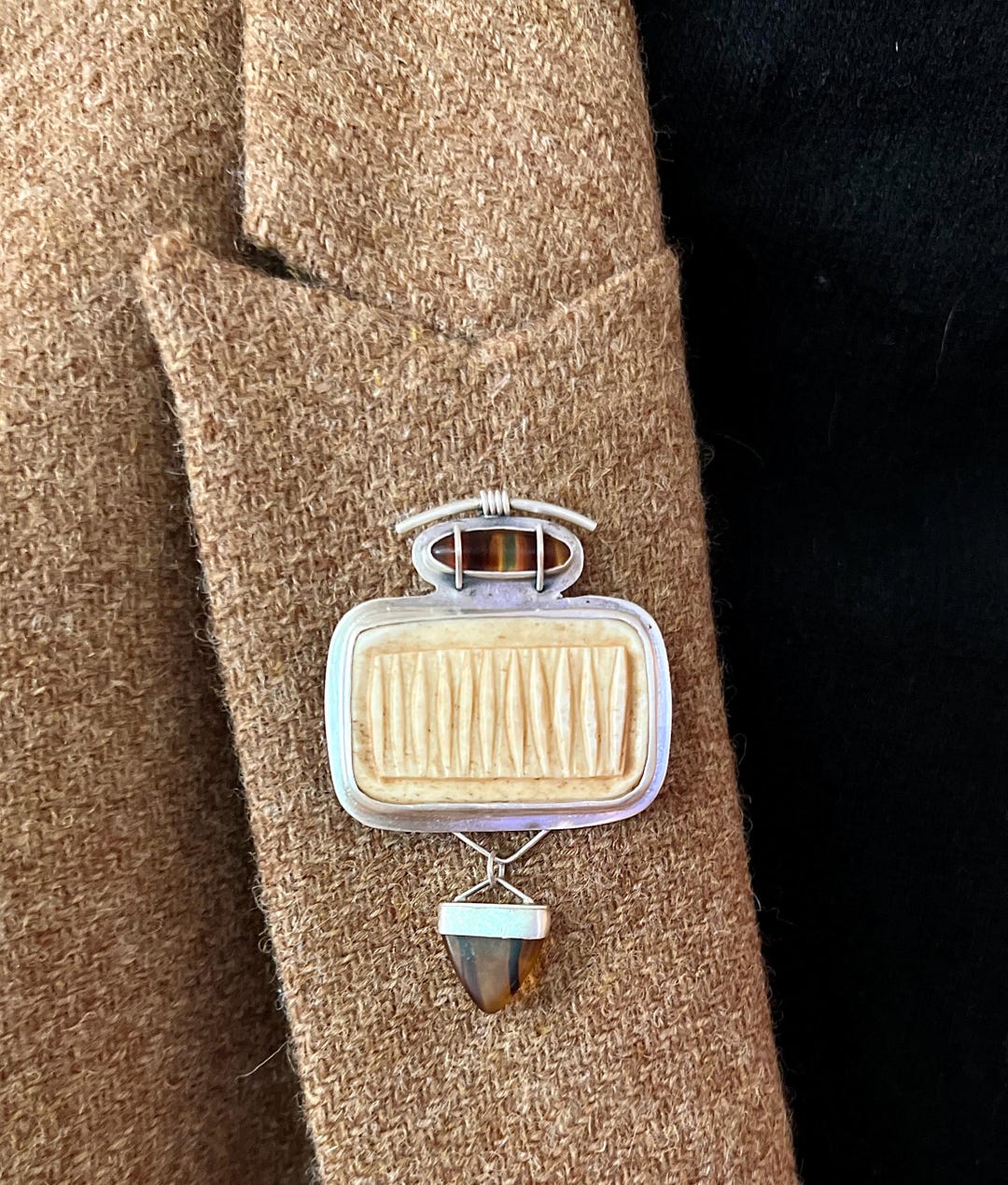 JANICE LEE RIPLEY ~ Brooch Pin ~ Sterling Silver, Carved Yak Bone ...