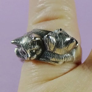 Kitten Twins Ring Sterling Silver, Cat Lover Gift, Statement Cat Ring ...