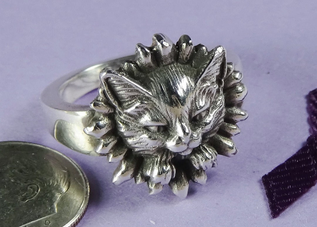 Sterling Silver Statement Cat Face Sun Ring,cat Lover Gift for Her,mini ...