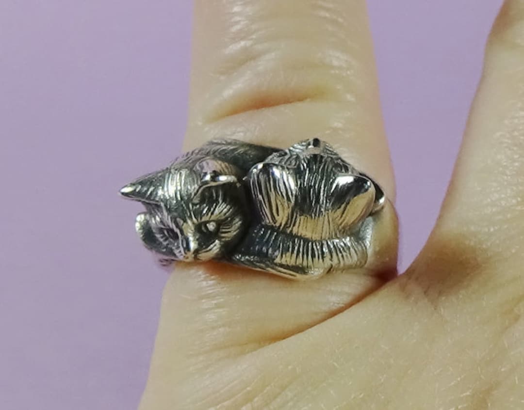 Kitten Twins Ring Sterling Silver, Cat Lover Gift, Statement Cat Ring ...