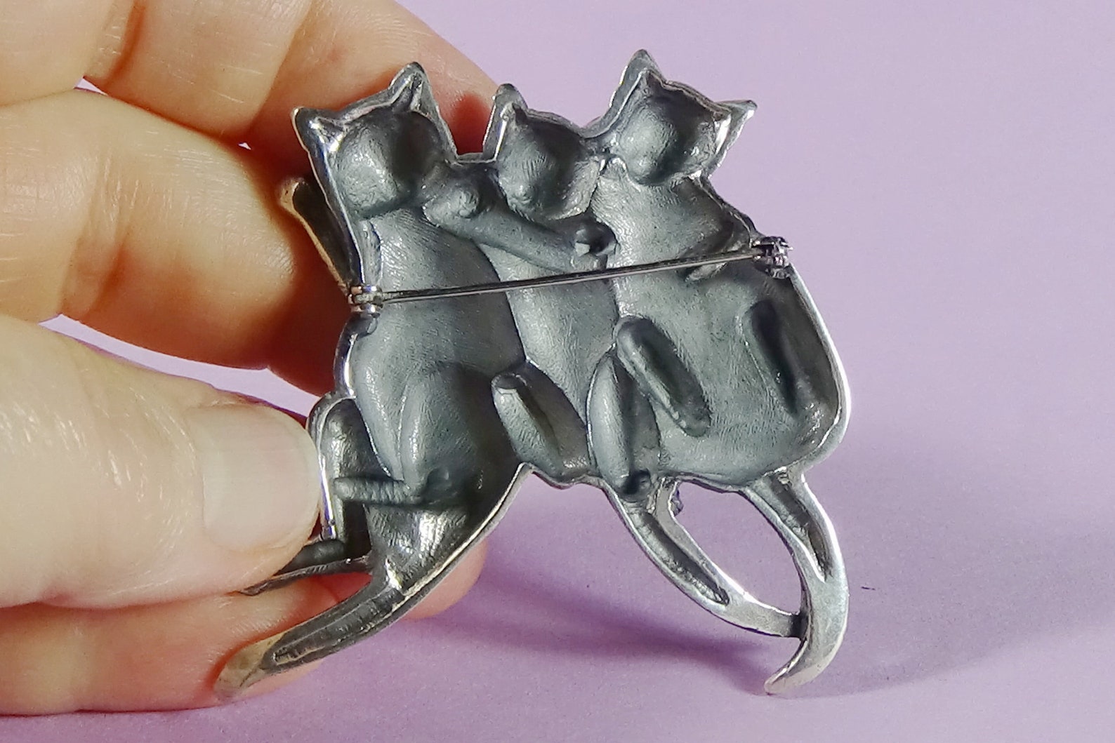 Cuddly Trio of Kittens Brooch Silver Cat Lover Gift for - Etsy