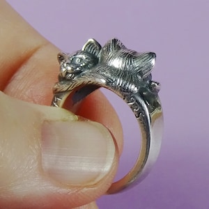 Kitten Twins Ring Sterling Silver, Cat Lover Gift, Statement Cat Ring ...