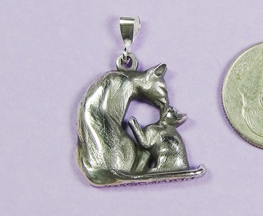Silver Mother Cat N Kitten Pendant for Necklace,gift for Cat Loving Mom ...