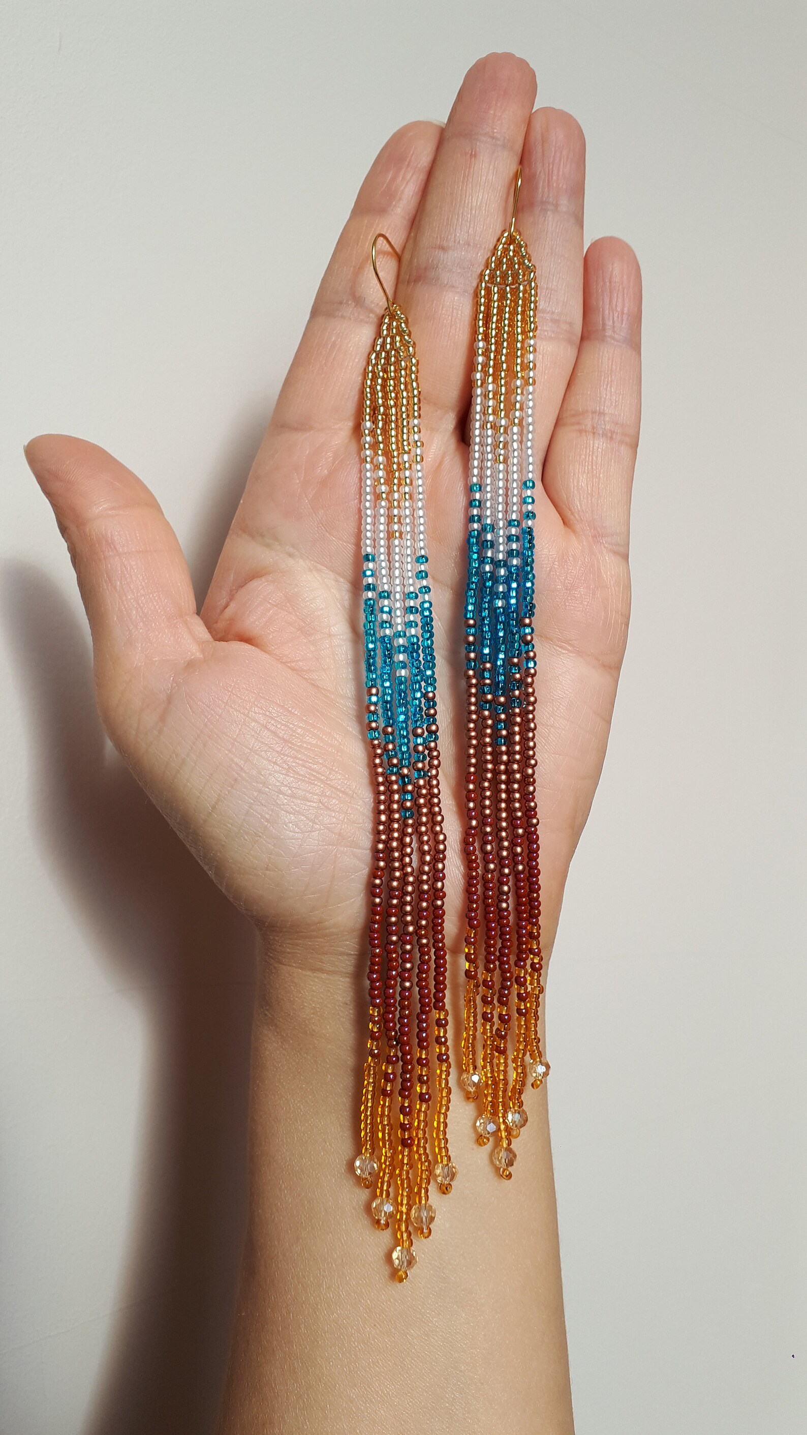 Multicolor Statement Fringe Beaded Earrings Extra Long Seed - Etsy