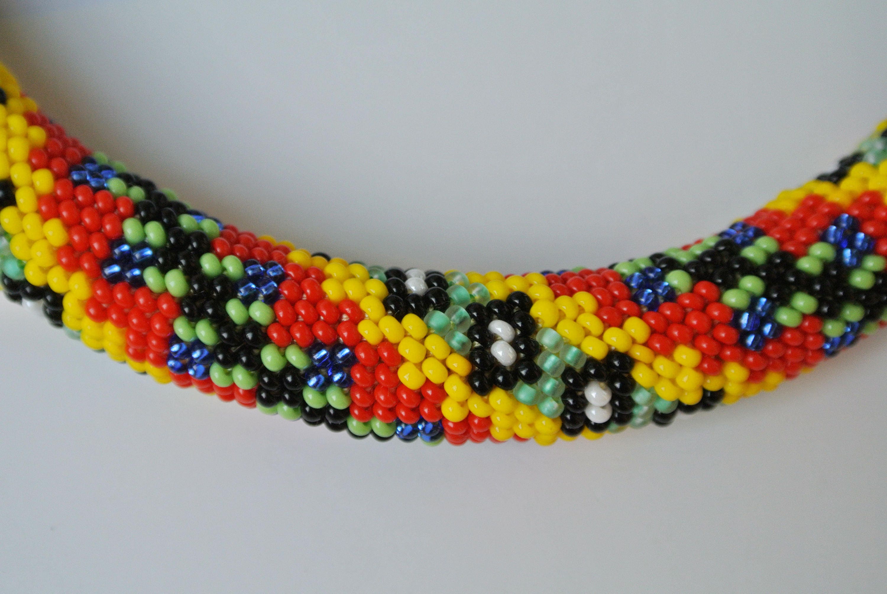 Colorful Beaded Crochet Necklace Rope With Geometric Pattern | Etsy