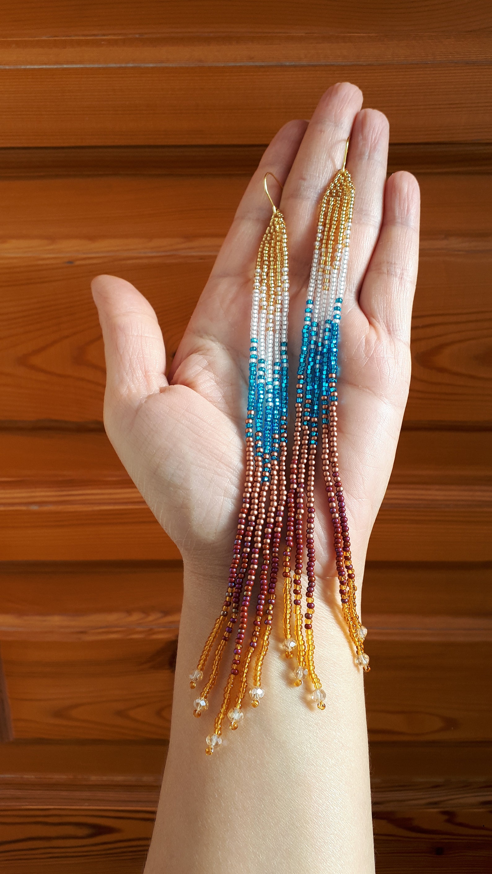 Multicolor Statement Fringe Beaded Earrings Extra Long Seed - Etsy