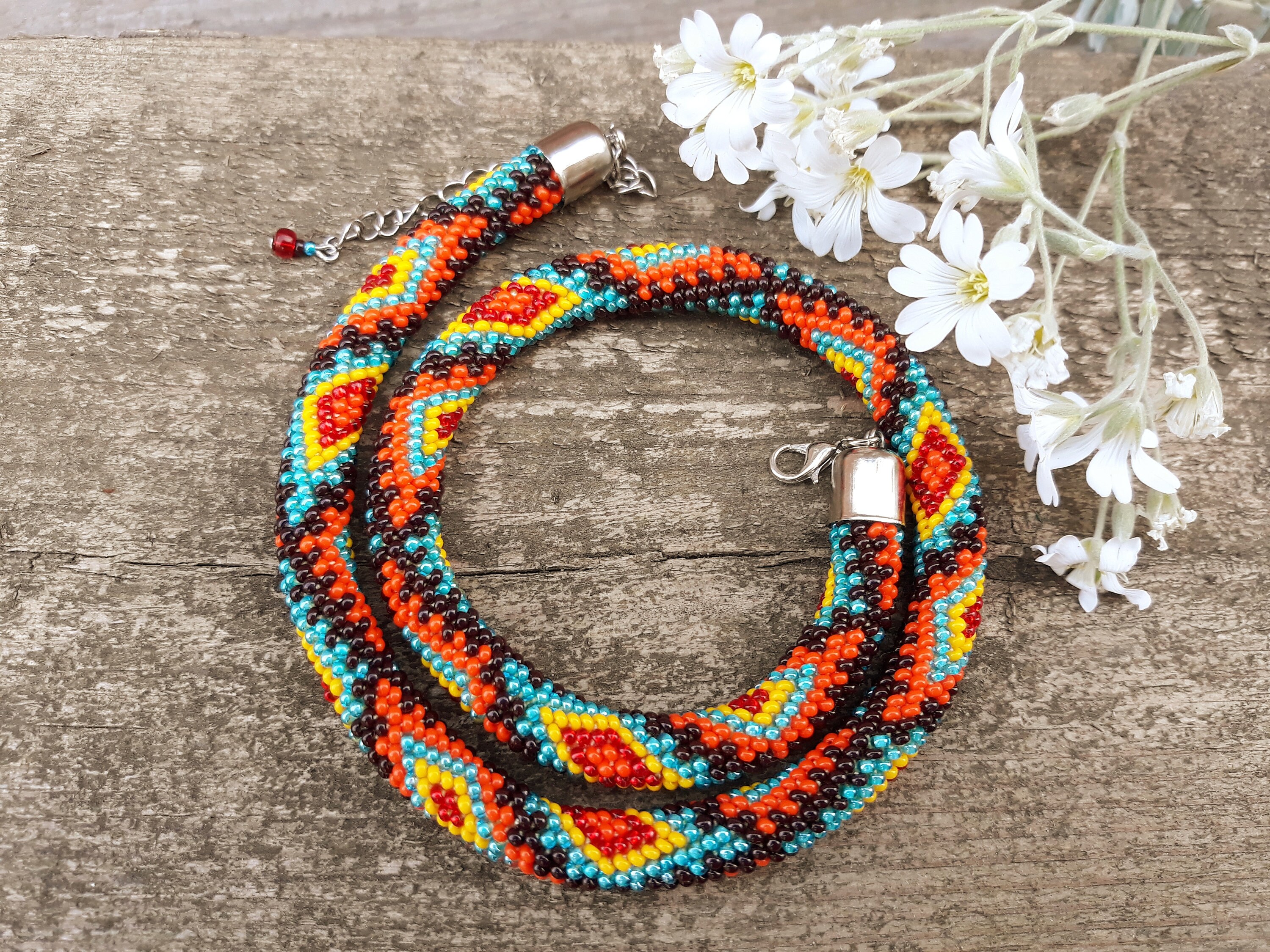 PDF Pattern Native American Beadwork Necklace, Beaded Crochet Rope ...