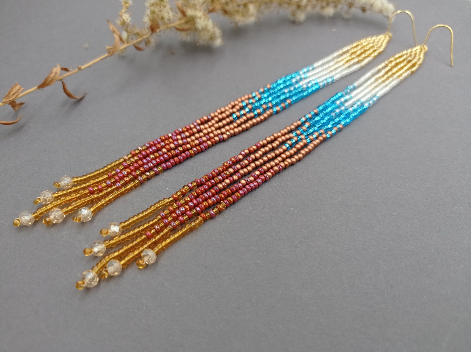Multicolor Statement Fringe Beaded Earrings Extra Long Seed - Etsy