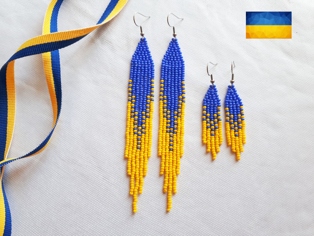 Ukrainian Flag Earrings, Yellow Blue Earrings, Beaded Earrings, Stand ...