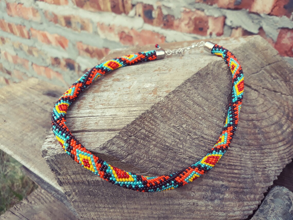 PDF Pattern Native American Beadwork Necklace, Beaded Crochet Rope ...