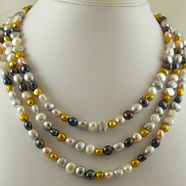 Triple Strand of Pearls Necklace - Etsy