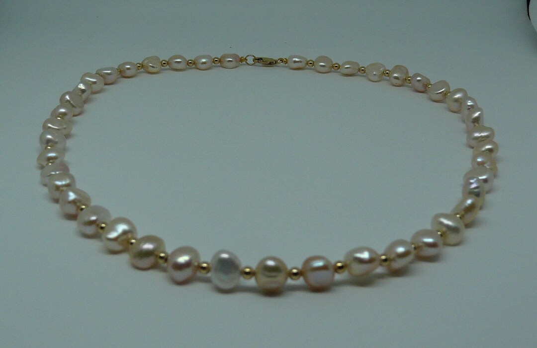Freshwater 6-7mm Flat Pearl Necklace 14k Gold Filled Beads and Lobster ...