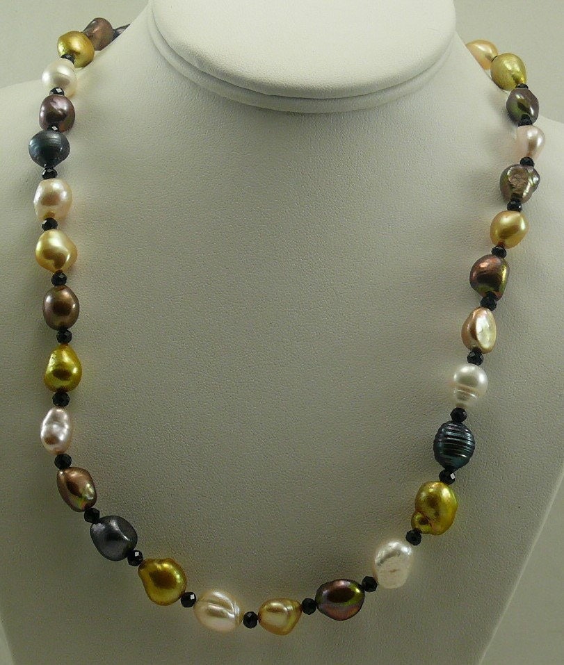 Freshwater Multicolor Pearl And Black Spinel Necklace With Sterling