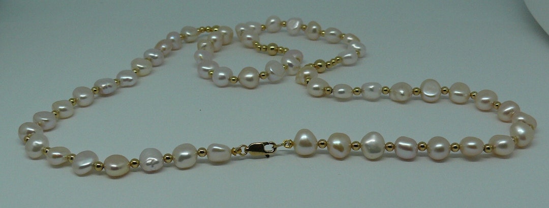 Freshwater 6-7mm Flat Pearl Necklace 14k Gold Filled Beads and Lobster ...