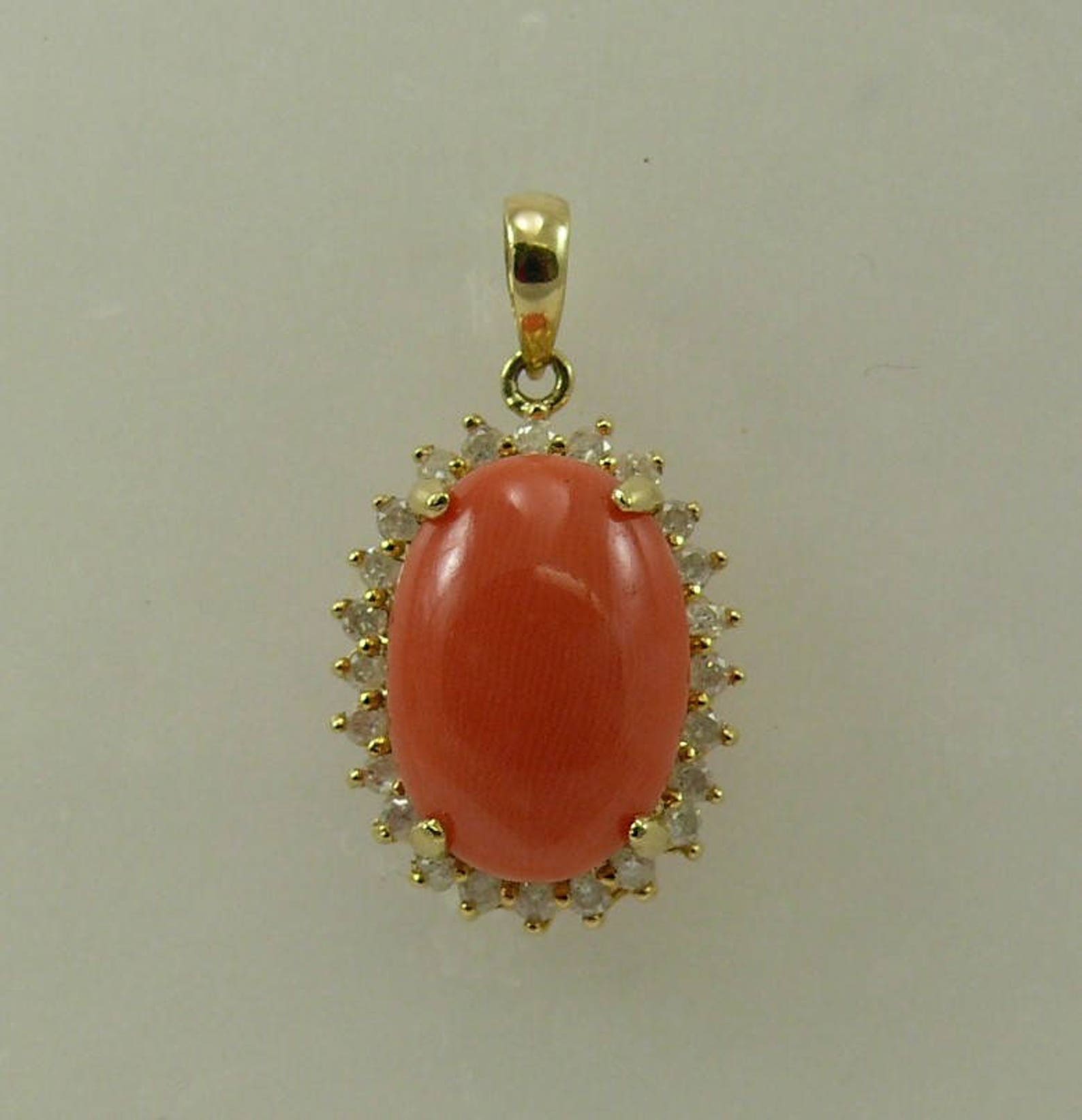 Coral 10 Mm X 14 Mm Pendant 14k Yellow Gold With Diamonds 0.37ct - Etsy