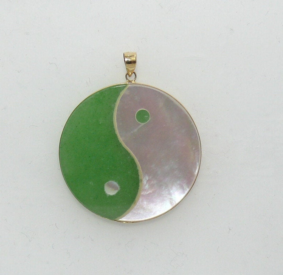 Green Jade and Mother of Pearl Yin Yang Pendant 14k Yellow Gold - Etsy