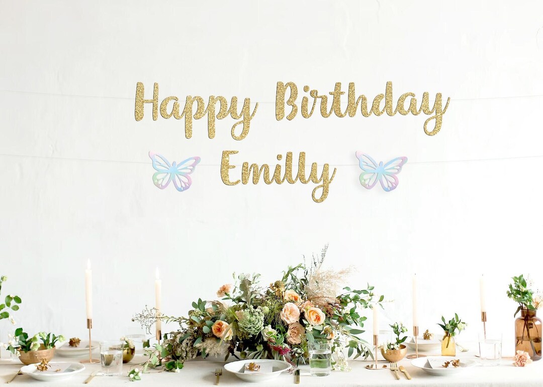 Custom Happy Birthday Banner, Glitter and Irridescent Personalized ...