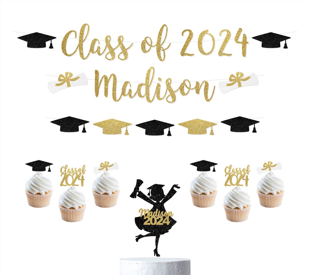 Custom Class of 2024 Graduation Bundle, Graduation 2024 Banner, Cupcake ...