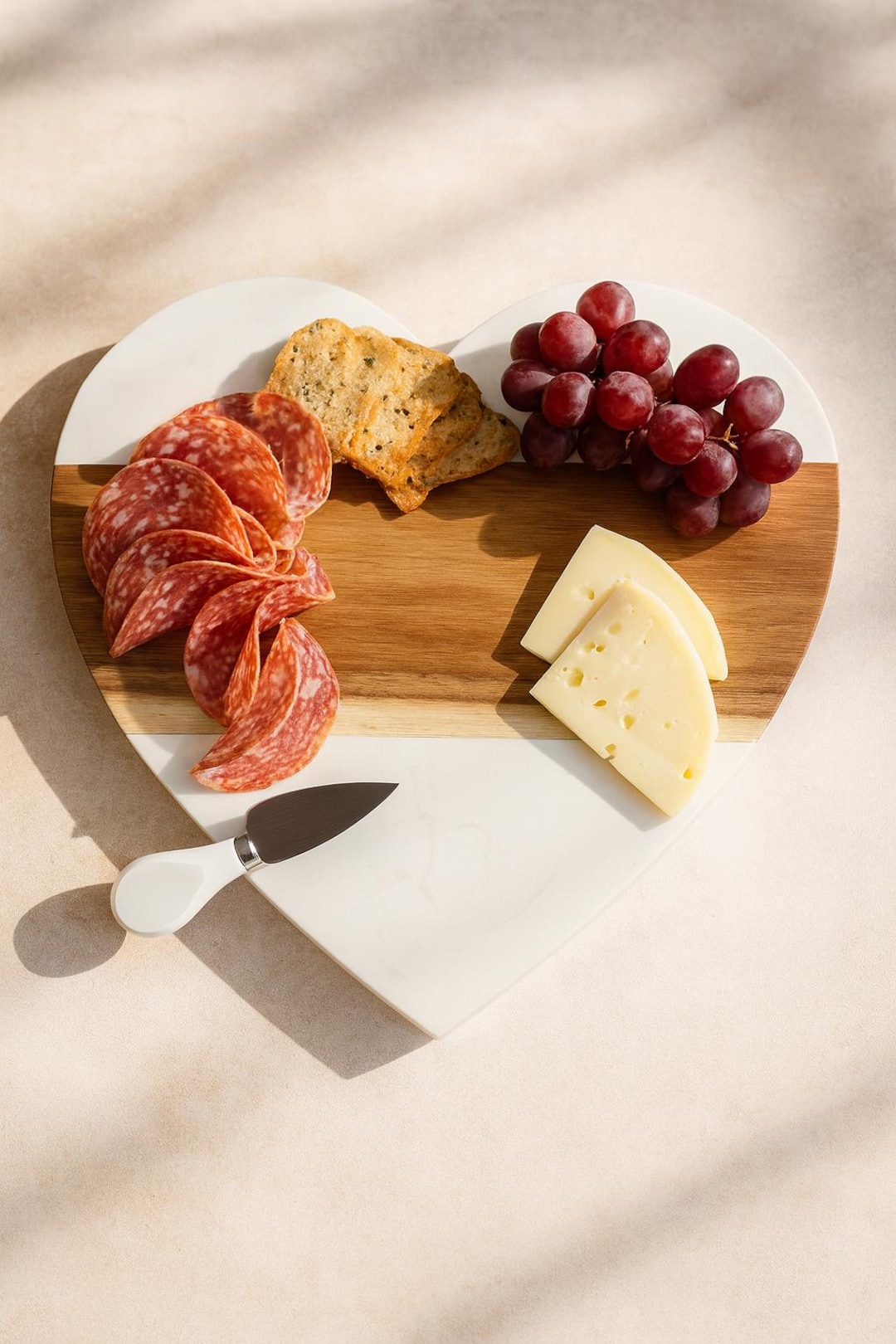 Heart Shaped Cheese Board With Gift Box, Marble and Acacia Wood Cutting ...