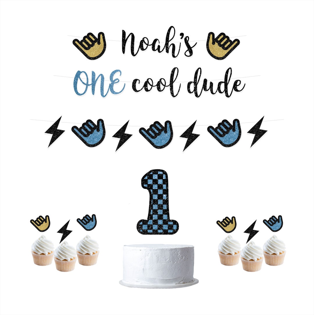 One Cool Dude Birthday Kit - Personalized Banners, Cake Topper, and ...