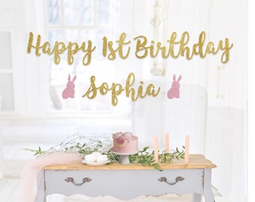 Happy 1st Birthday Bunny Banner, Personalized First Birthday Party ...