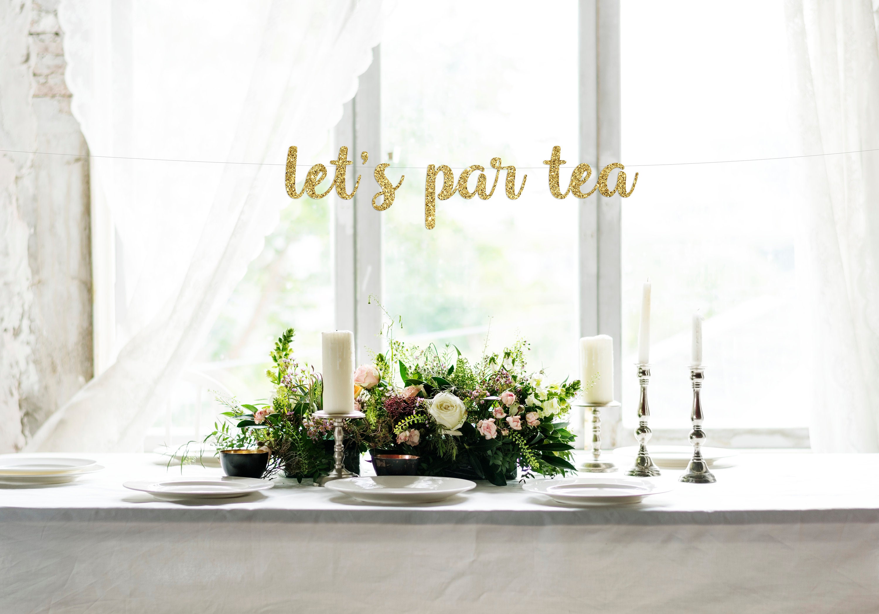LET'S PAR TEA Glitter Banner Tea Party Bridal Shower | Etsy
