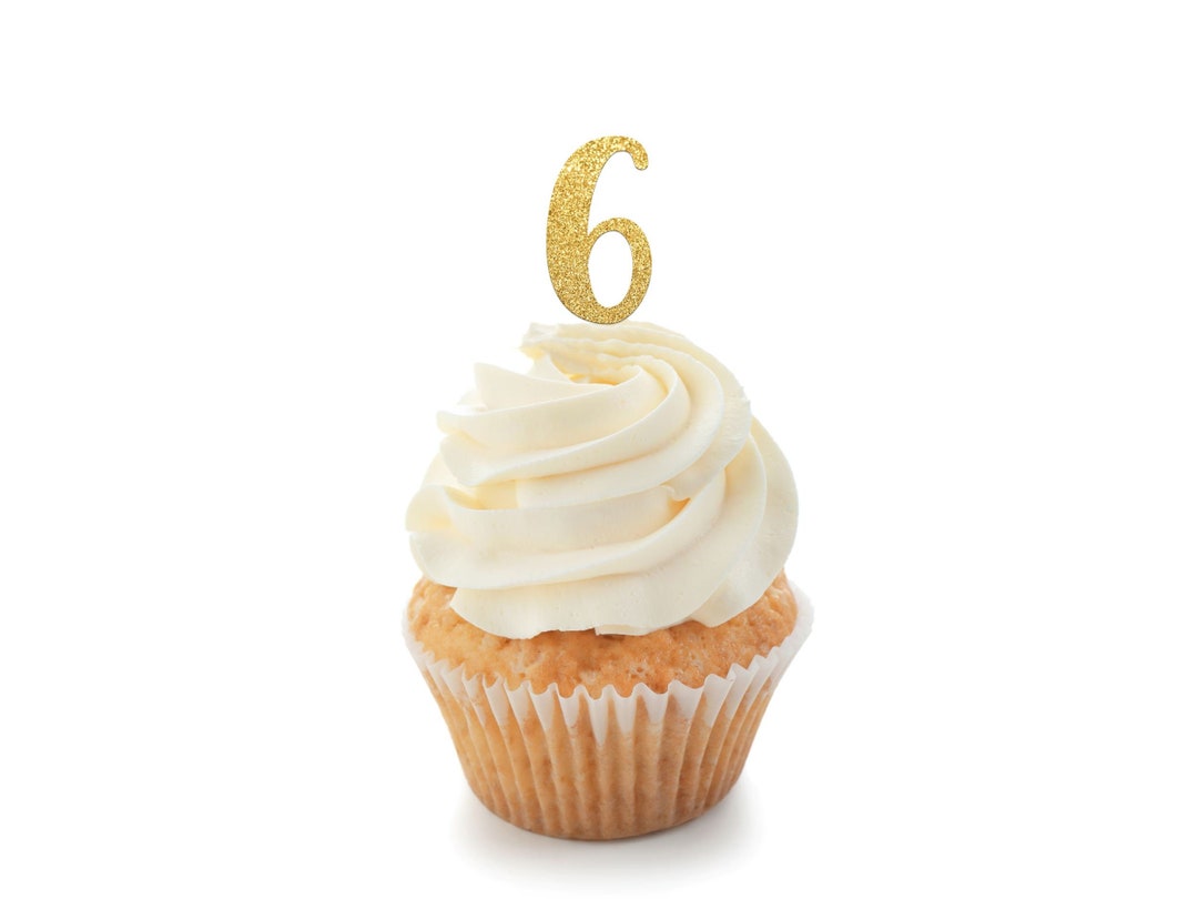 6 Cupcake Topper, Six Cupcake Topper, Sixth Birthday, 6th Birthday ...