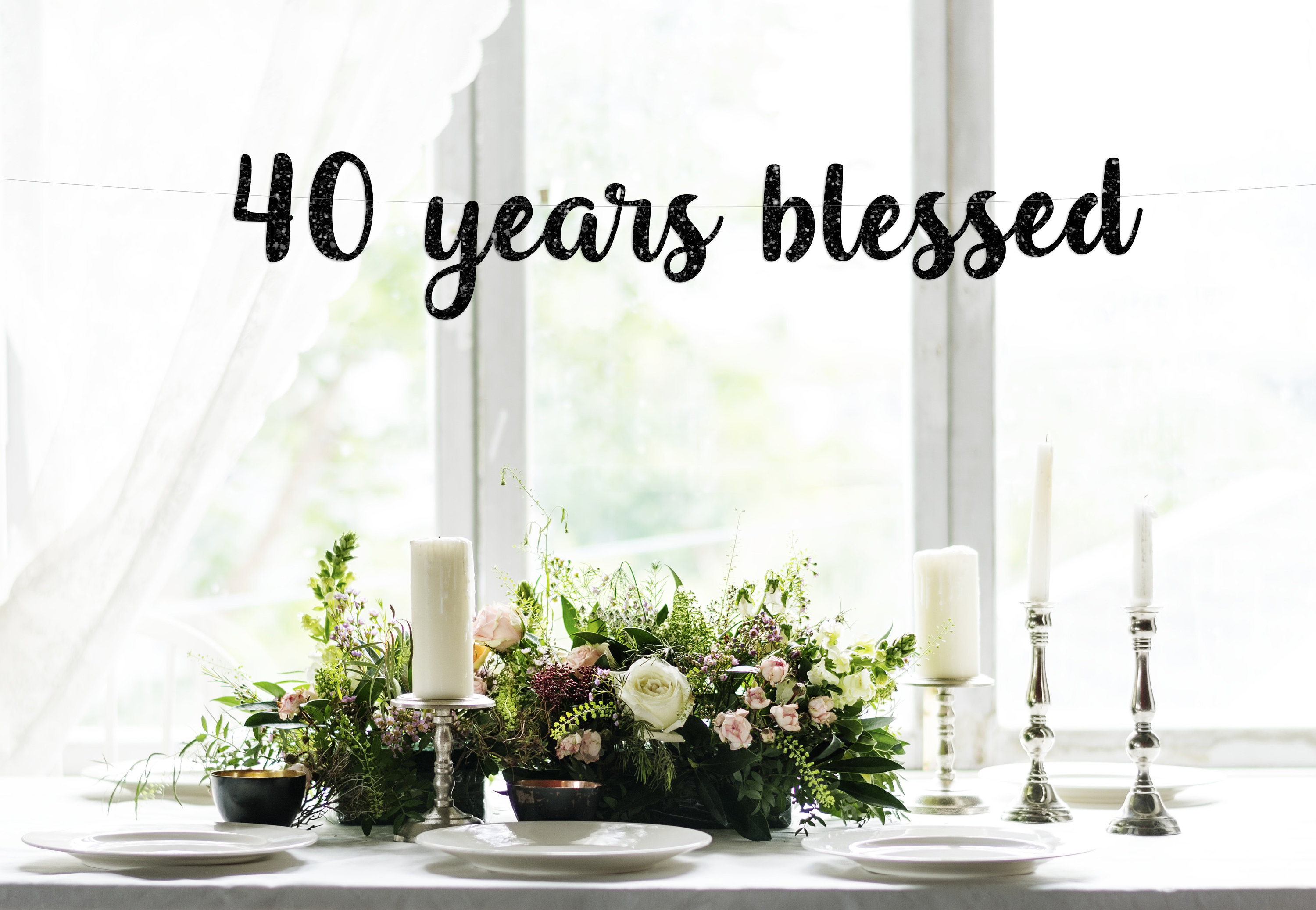 40th Anniversary Glitter Banner 40 Years Blessed Cheers To | Etsy