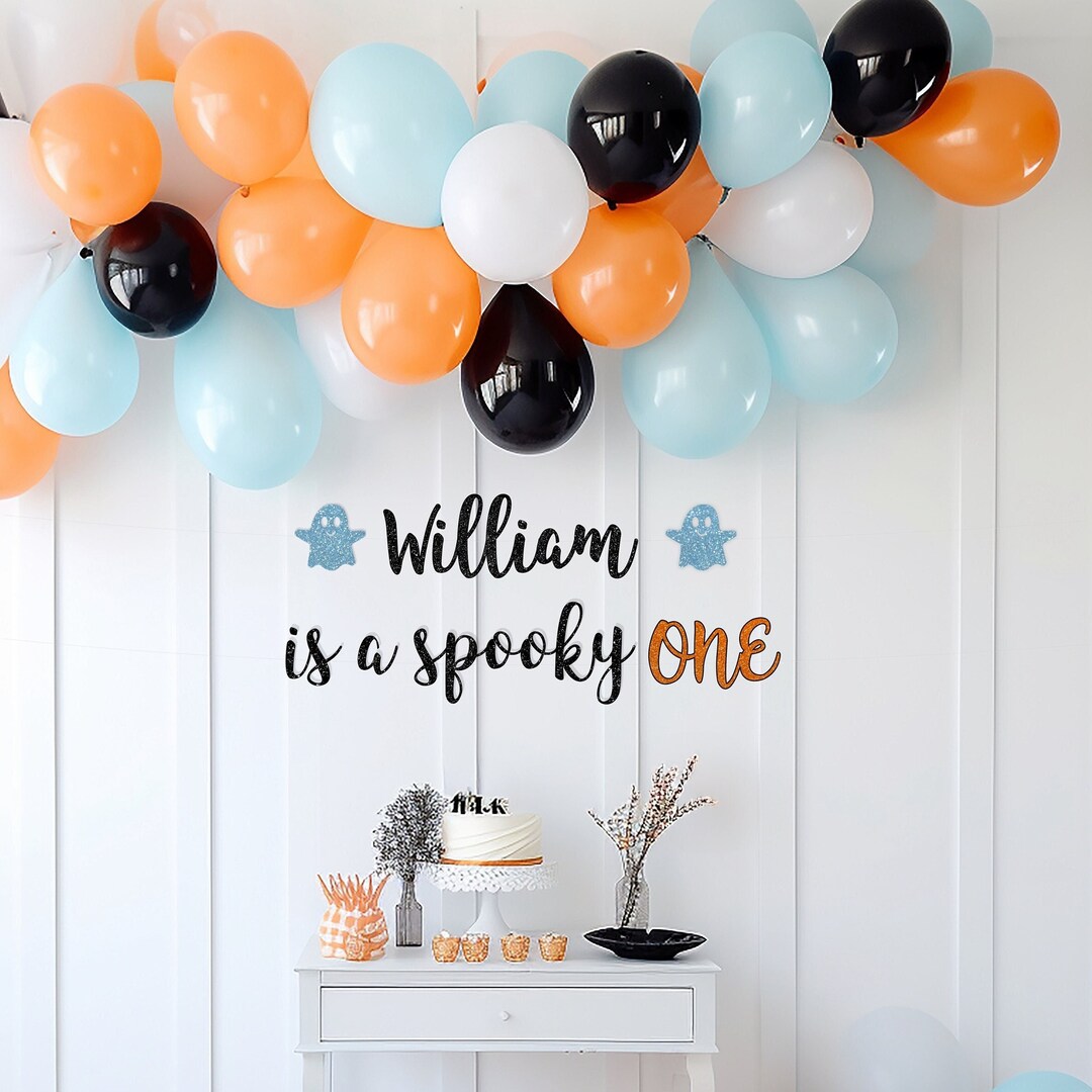 Custom Name Spooky One Banner, Ghostly Halloween Decorations, Black and ...