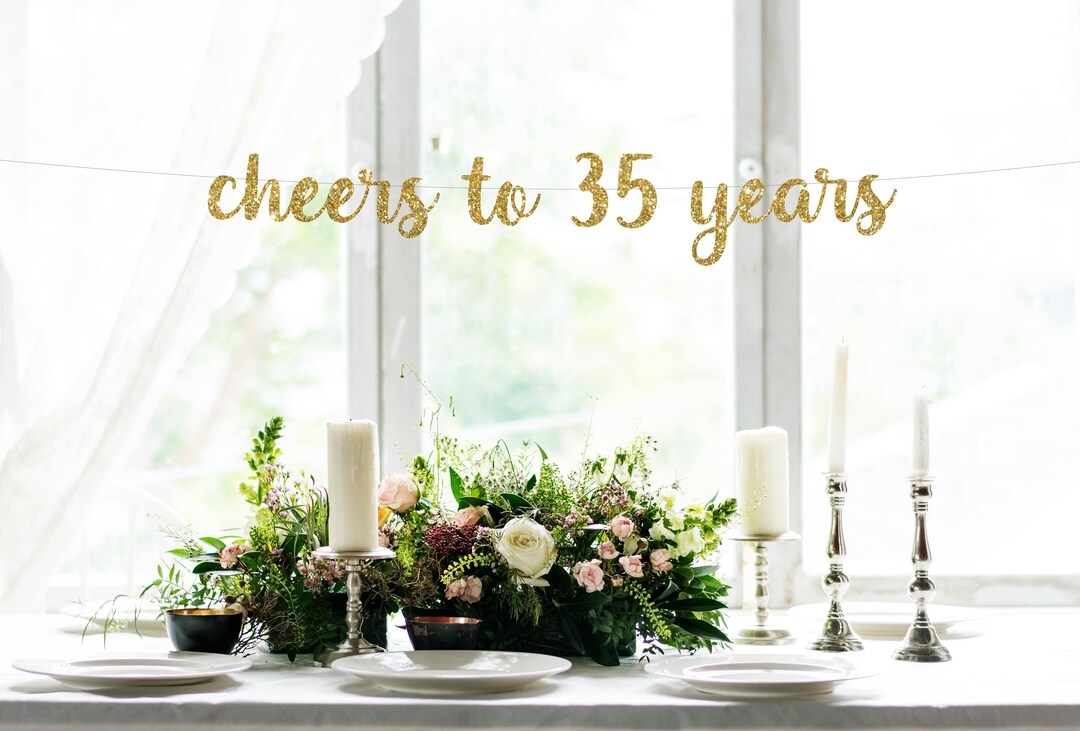 Cheers to 35 Years Banner | 35th Wedding Anniversary Party Decorations ...