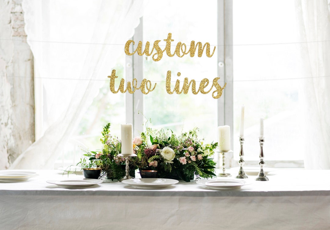 Custom Banner, Personalized Banner, Two Lines for Long Text, Gold ...