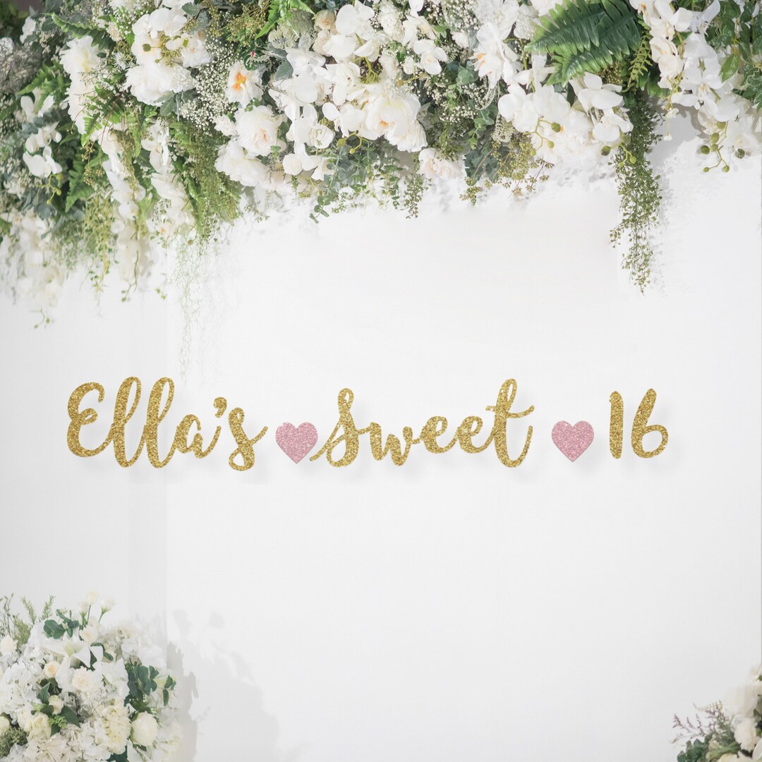 Sweet Sixteen Banner, 16th Birthday Banner, Gold Glitter Party ...
