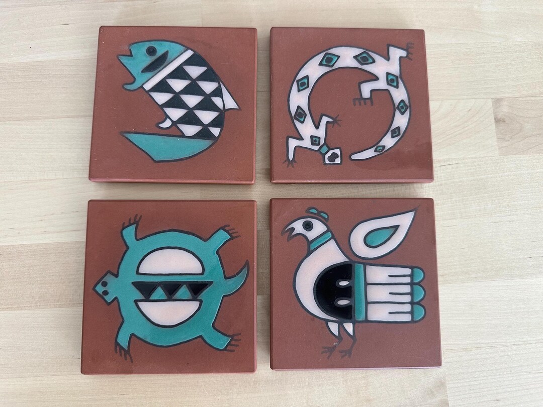 Four Rare Vintage Ceramic Tile Coasters Made in Italy - Etsy