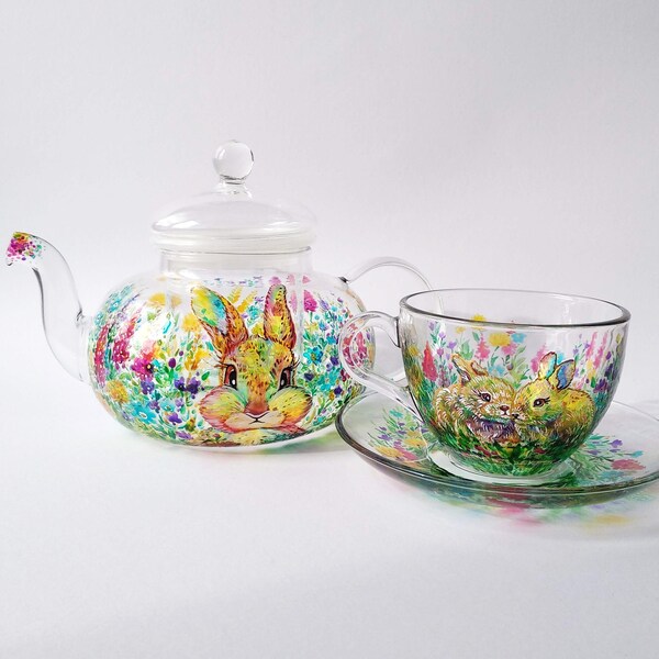 Hand Painted Tea Set - Etsy