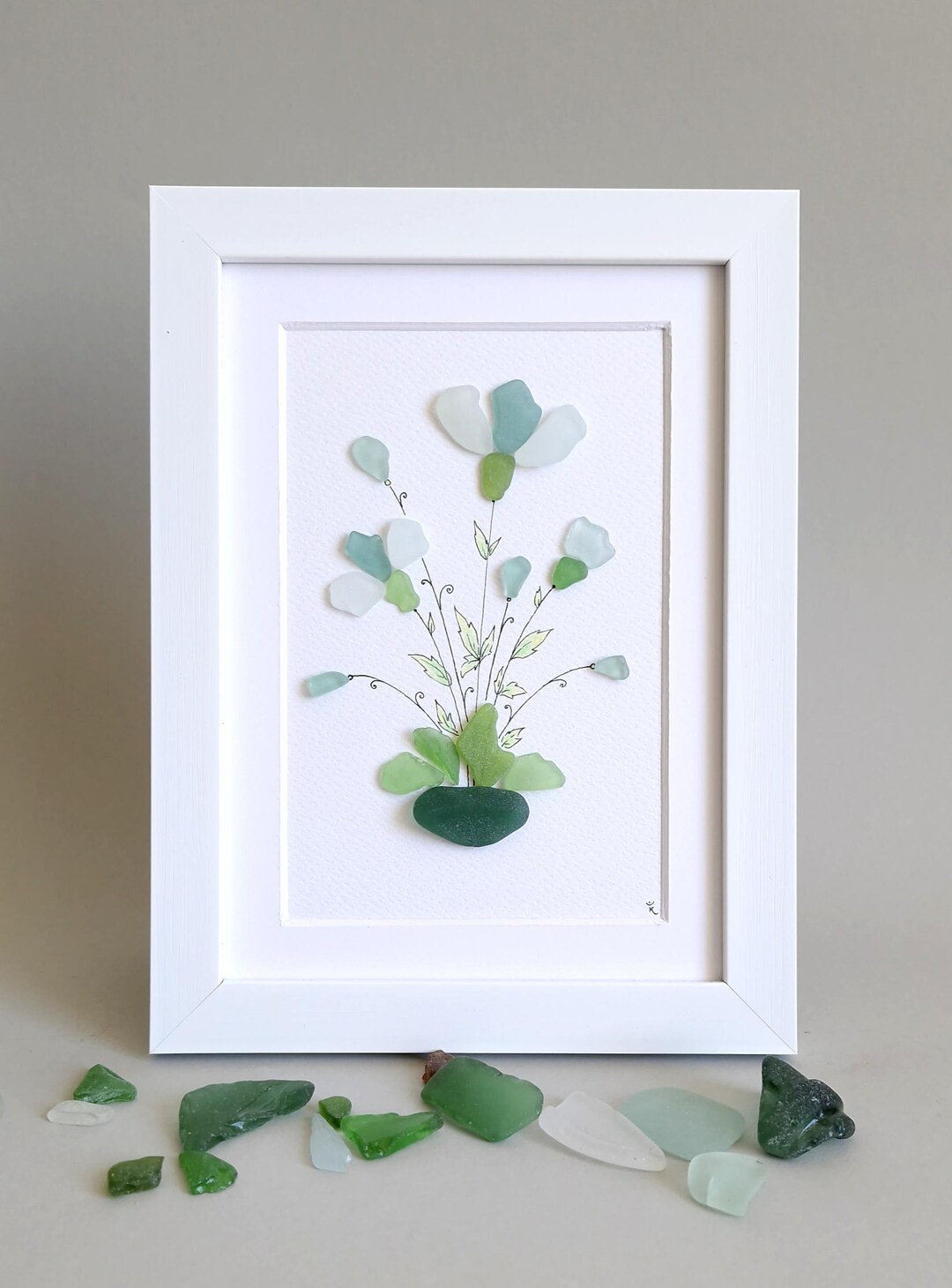 Seaglass Flower Picture, Sea Glass Multicolored Flower Art, Botanical ...