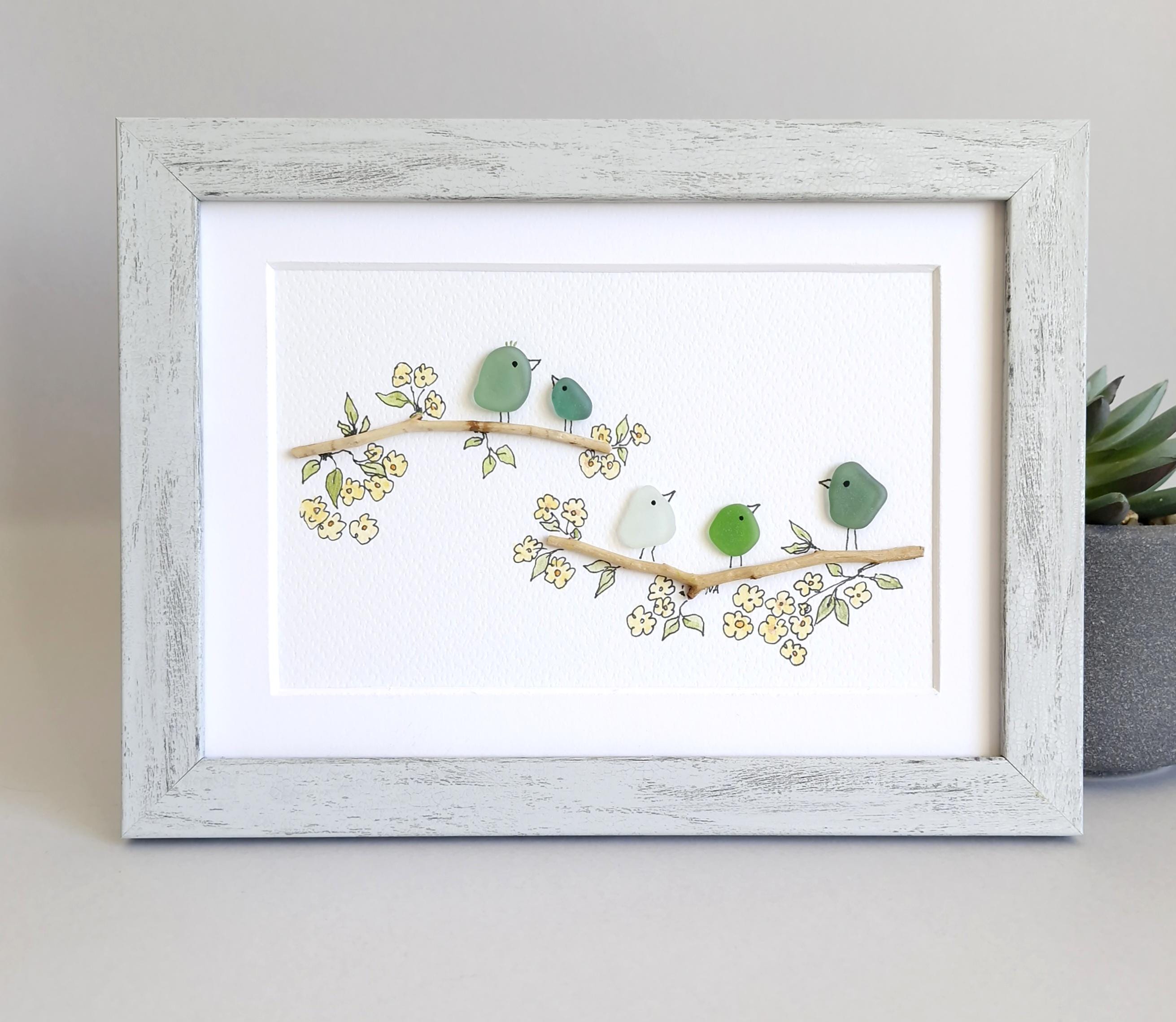 Sea Glass Birds on Rocks, Sea Glass Picture, Unique Pebbles Art ...