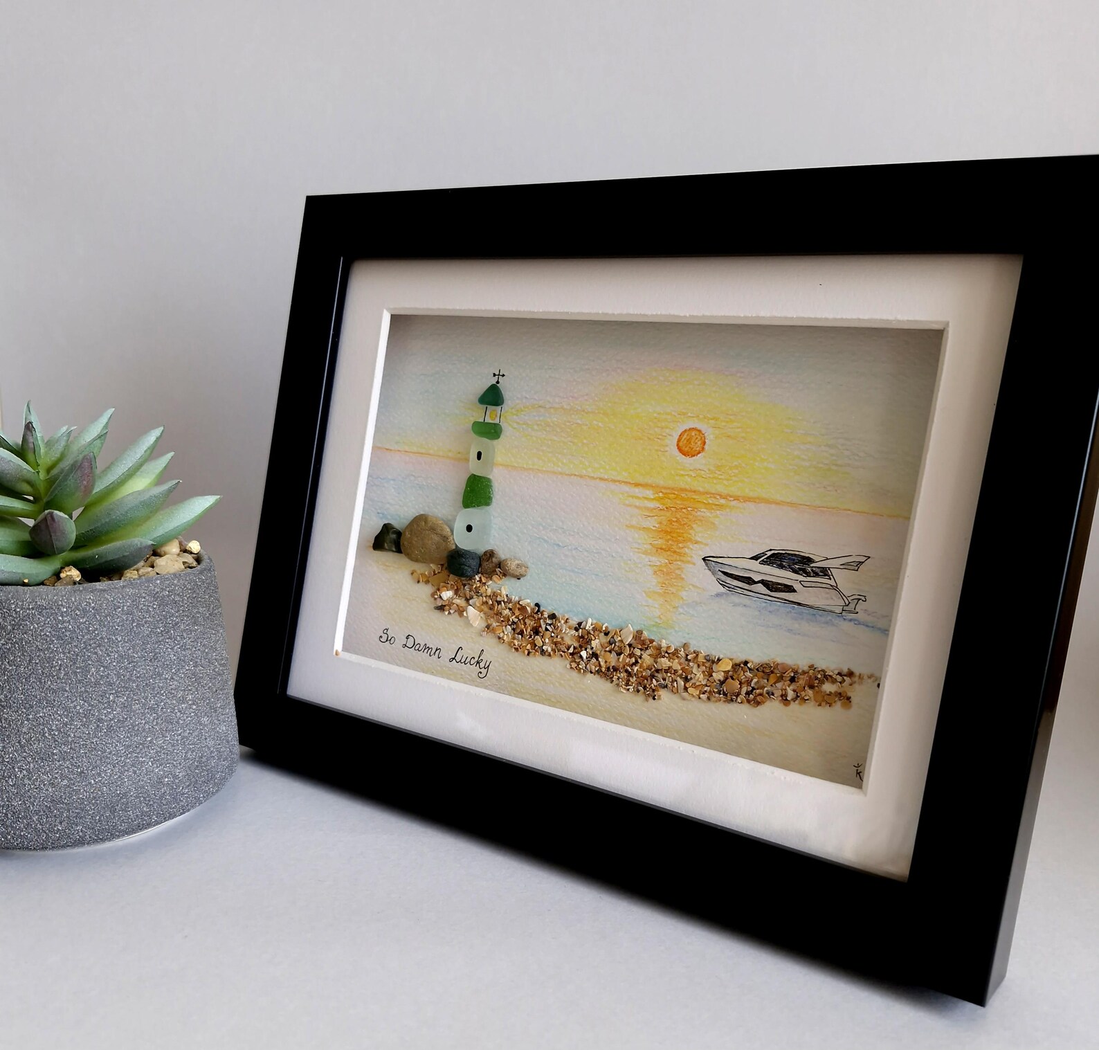 Personalised Sea Glass & Pebble Lighthouse Gift, Lighthouse Pebble Art ...