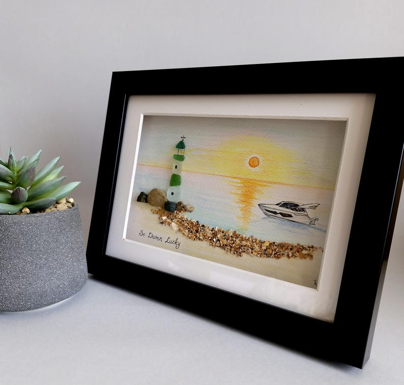 Personalised Sea Glass & Pebble Lighthouse Gift, Lighthouse Pebble Art ...