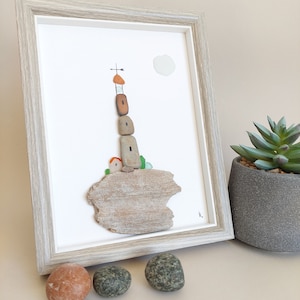 Pebble Art for Beach House, Pebble Art Lighthouse, Nautical Decor ...