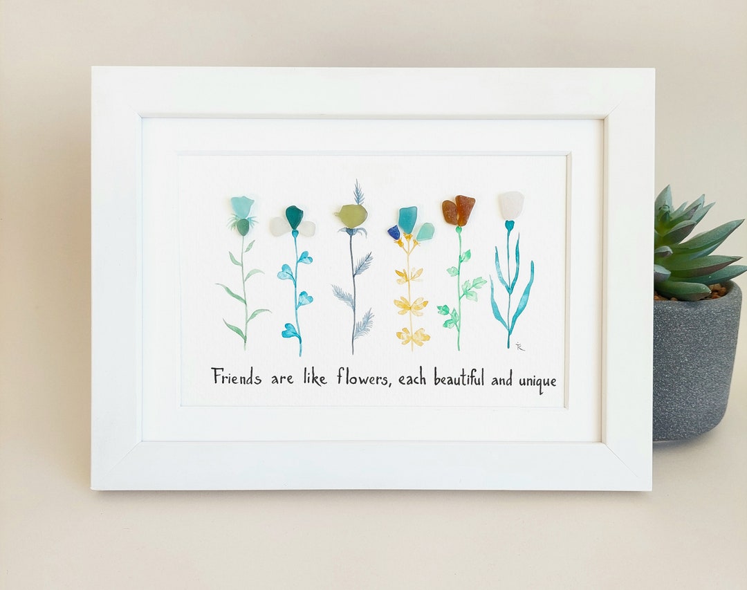 Sea Glass Flower Best Friend Seaglass Art Flower Wall Art Neutral Wall Decor Botanical Art