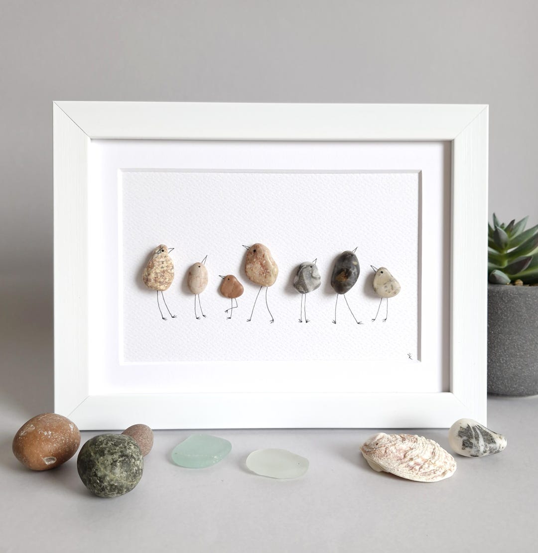 Handmade Pebble Art With Birds, Birds Family Gift, Sea Glass Birds, Sea ...