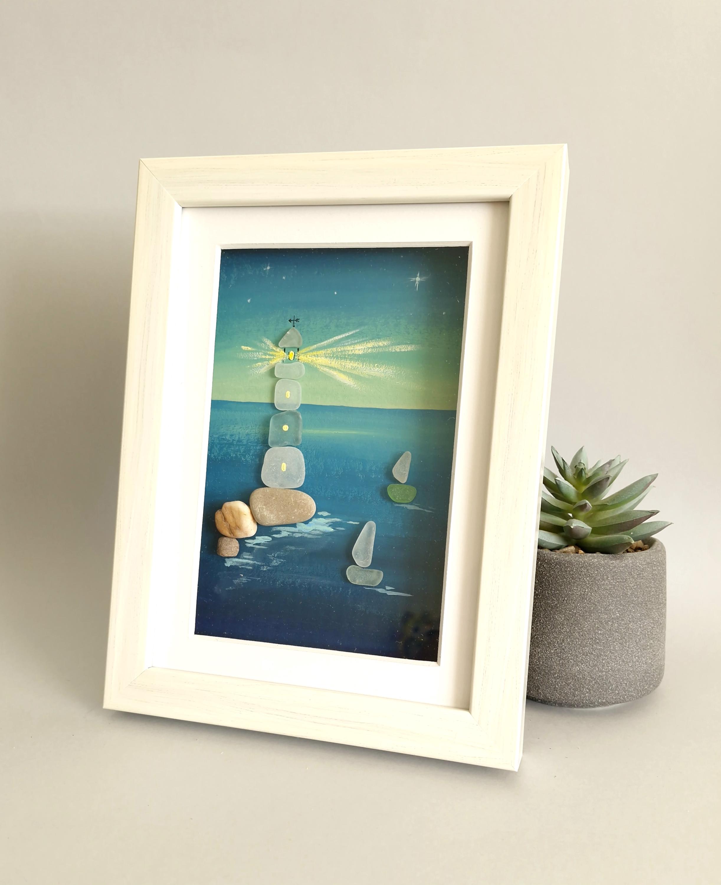 Sea Glass Dark Lighthouse, Hand Made Sea Glass Lighthouse, Lighthouse ...